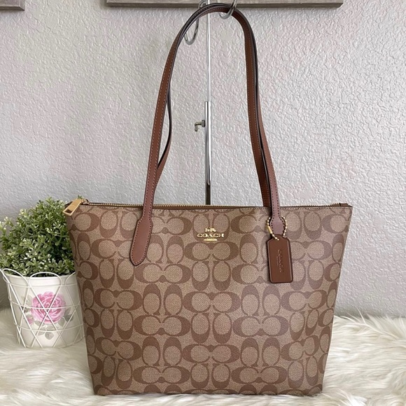 Coach | Bags | New Coach Signature Top Zip Tote Bag Purse 4455 Khaki ...